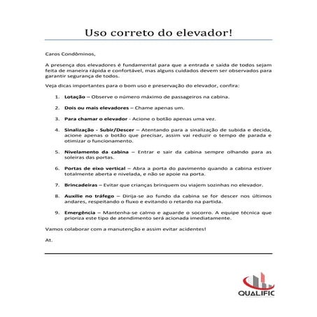Uso correto do elevador | PDF