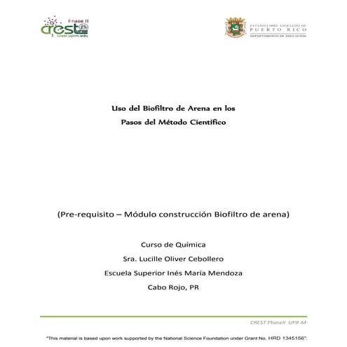 Uso del biofiltro de arena metodo cientifico | DOCX