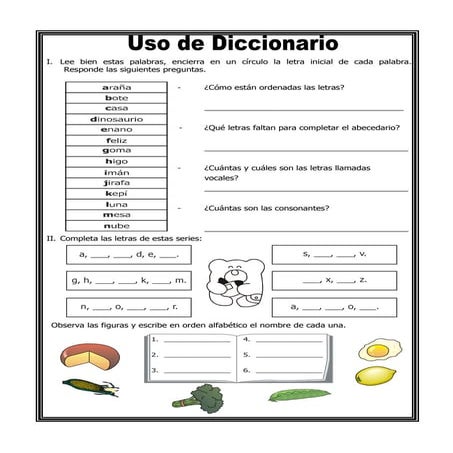 Hojas De Trabajo De Diccionario De Cuarto Grado Ficha De Actividad: