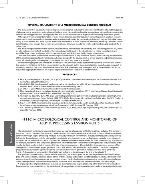 Usp 36 Chapter 1116 environment monitoring | PDF