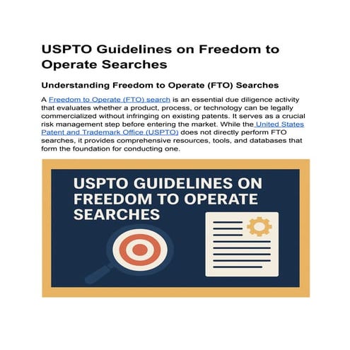 USPTO Guidelines on Freedom to Operate (FTO) Searches – Everything You Need to Know | PDF