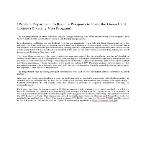 Us state department to require passports to enter the green card ...