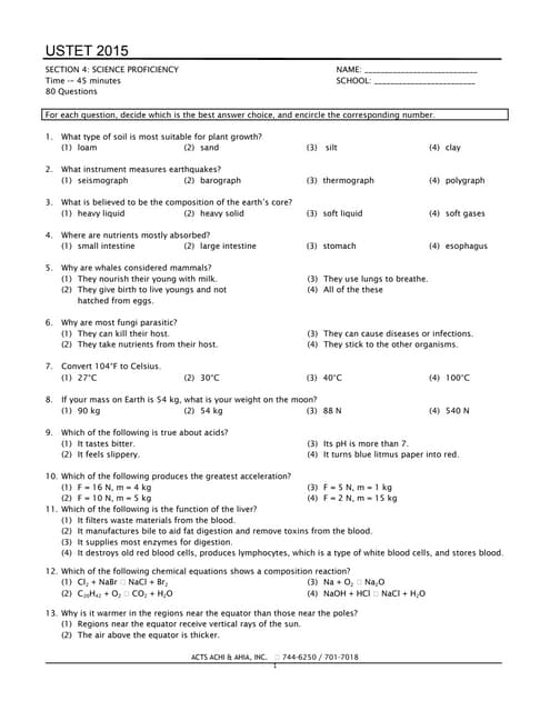 Ged Science Test | PDF