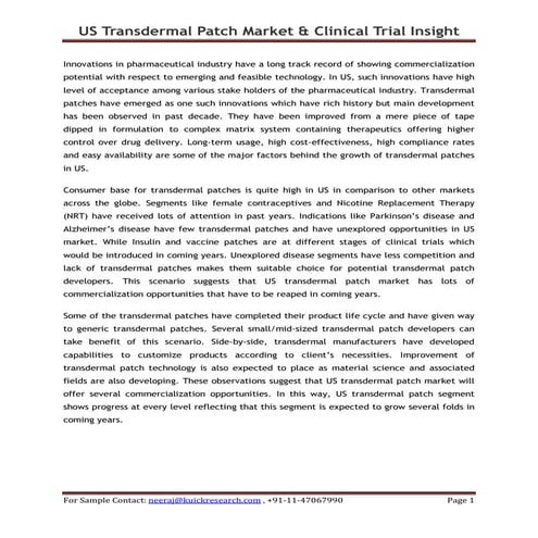 Download Us transdermal patch market & clinical trial insight | PDF