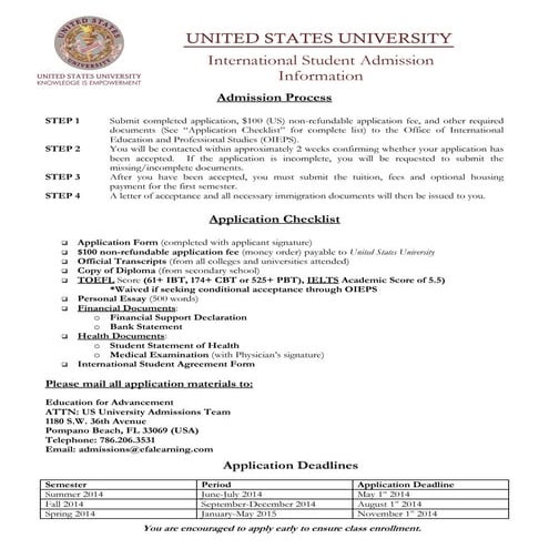 United State University international application (campus) | PDF