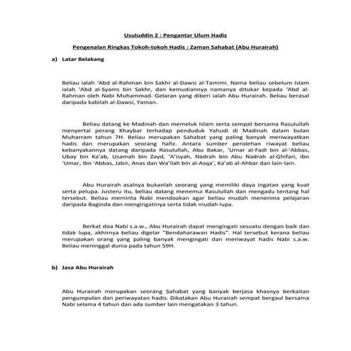 Usuluddin 2 (tokoh hadis zaman sahabat abu hurairah) | DOC