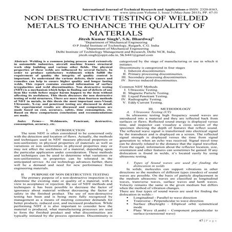 NON DESTRUCTIVE TESTING OF WELDED METALS TO ENHANCE THE QUALITY OF ...