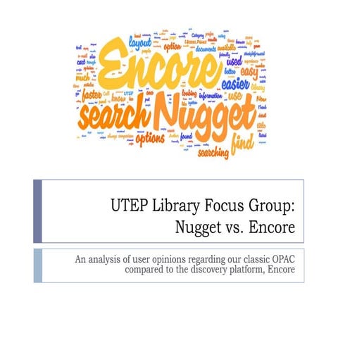 UTEP Library Online Catalog Focus Group | PPTX | Search | Internet