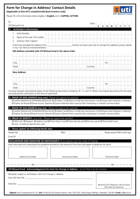 UTI - New Form for Updation of Status Minor to Major | PDF