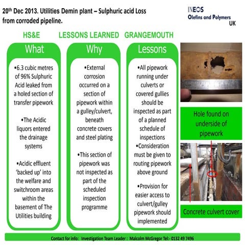 Utilities demin plant sulphuric acid leak lessons learned | PDF