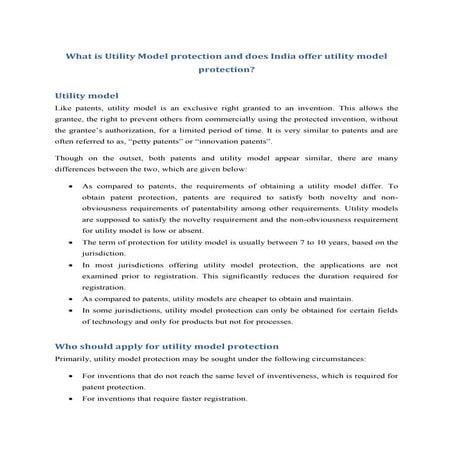 Utility model | PDF | Business | Business and Finance