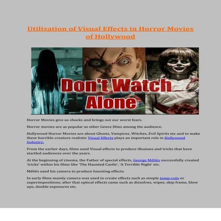 Utilization of Visual Effects In Horror Movies of Hollywood | PDF