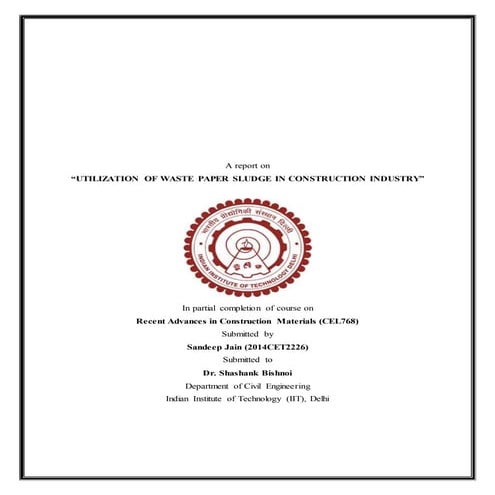 Utilization of waste paper sludge in construction industry | DOCX