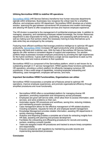 Utilizing ServiceNow HRSD to Improve HR Practices | PDF