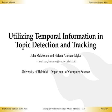 Utilizing temporal information in topic detection and tracking | PDF | Databases | Computer ...