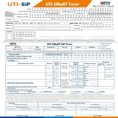 UTI - Systematic Investment Plan (SIP) New Editable Application Form | PDF