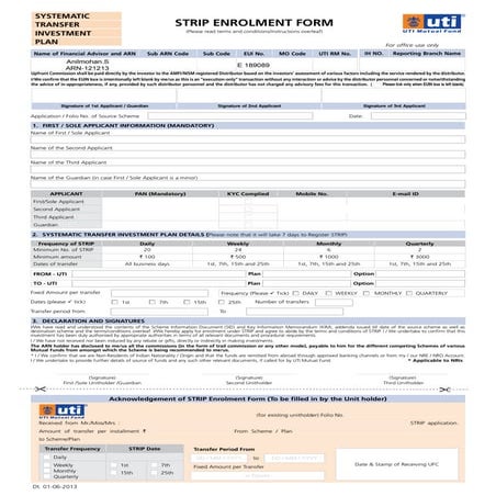 UTI-Systematic Transfer Investment Plan (STP) New Editable Application ...