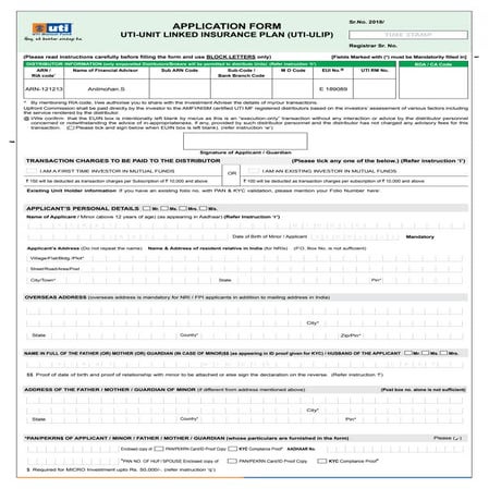 UTI - Unit Linked Insurance Plan (UTI-ULIP) New Editable Aplication ...