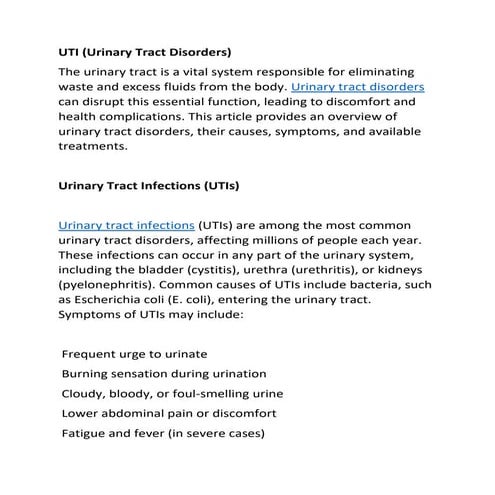 UTI (Urinary Tract Disorders)treatment in Ahmedabad | PDF