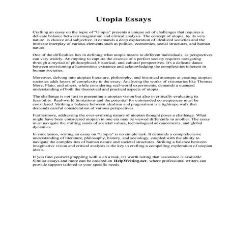 Utopia Essay. Onondaga Community College | PDF