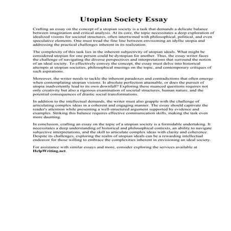 Utopian Society Essay | PDF
