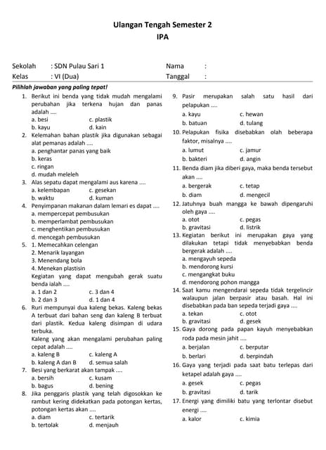 Soal ipa gaya sem 2 kls 6 2015 | PDF