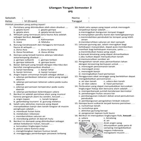 Soal UTS ips ktsp kelas 6 semester 2 | DOC