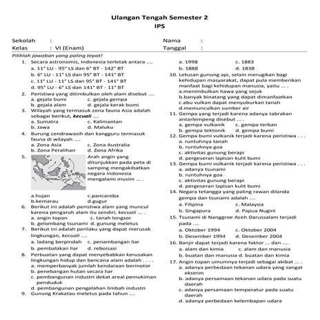 Soal UTS IPS Kelas 6 Semester 2 | PDF