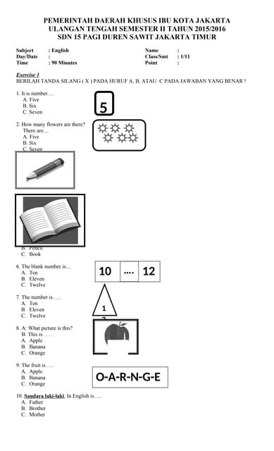 Soal uas smt 1 bahasa inggris kelas 3 | PDF