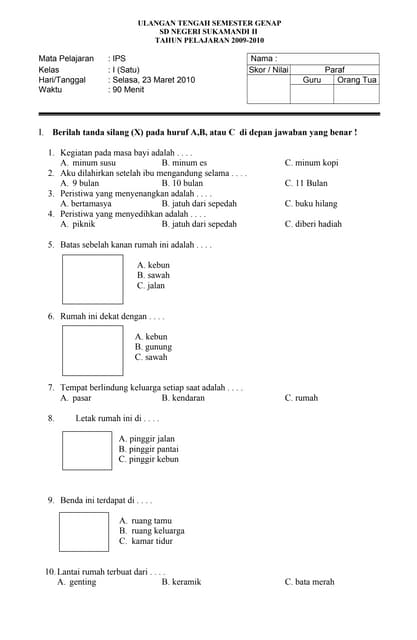 Soal uts bahasa indonesia kelas 3 semester 2 | PDF