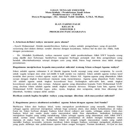UTS Mata Kuliah Pendekatan Studi Islam ILAN FAHMI FAUJI.docx