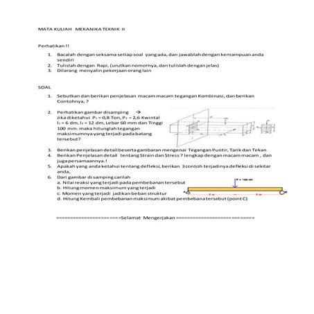 Uts mekanika teknik ii | DOCX