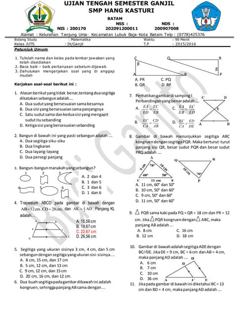 (8.8.1) soal dan pembahasan teorema pythagoras, matematika sltp kelas 8 | DOCX