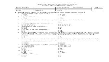 Soal try out UN Matematika SD Muh. Banjaran Tahun 2012 paket | PDF