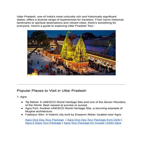 Uttar Pradesh tour and Travel & Places to Visit | PDF