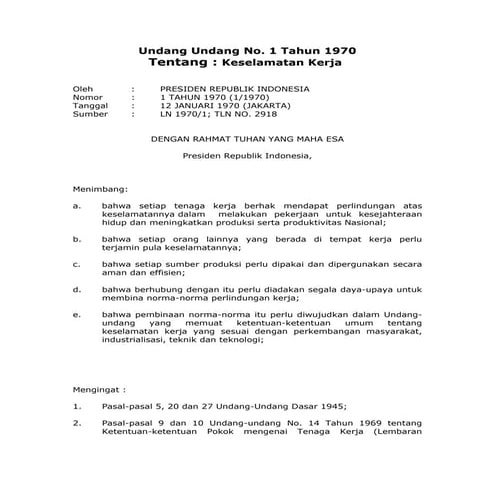 UU k3 tahun 1970 | PDF