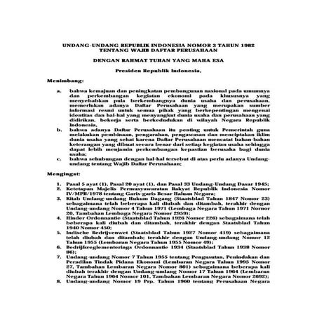 Uu no. 3 tahun 1982 tentang wajib daftar perusahaan | PDF