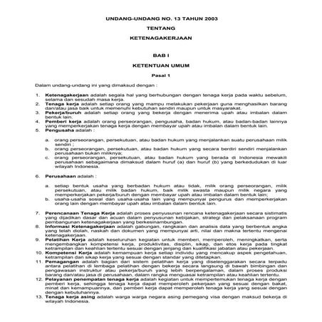 UU 13/2003 Ketenagakerjaan | PDF