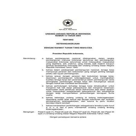 UU No 13 Tahun 2013 tentang Ketenaga Kerjaan | PDF