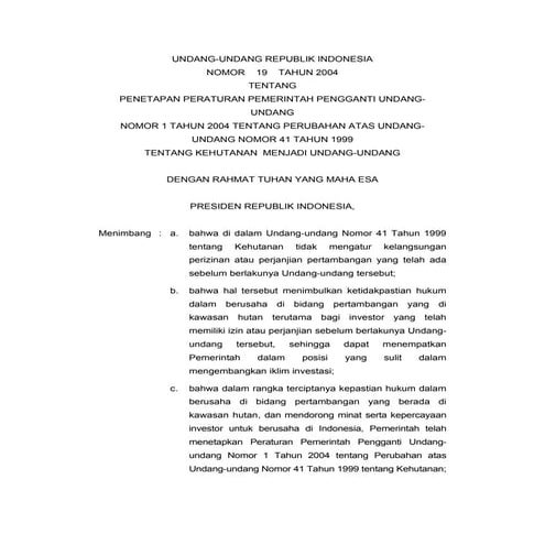 Uu 19 tahun 2004 tentang kehutanan menjadi uu | PDF