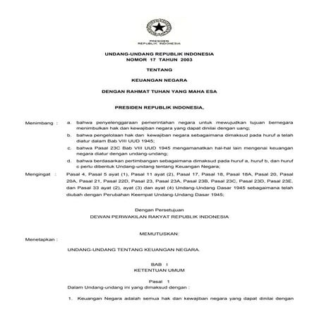 UU No.17 Tahun 2003 tentang Keuangan Negara | PDF