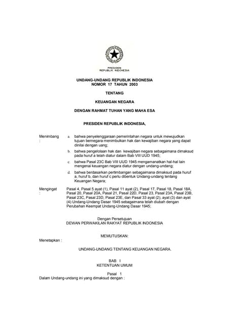 UU No.17 Tahun 2003 tentang Keuangan Negara | PDF