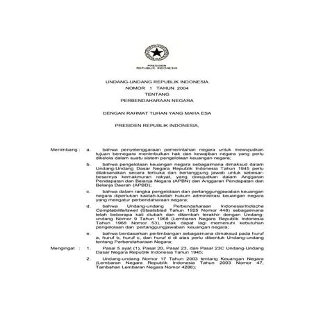 Uu 2004 nomor 1 perbendaharaan negara | PDF