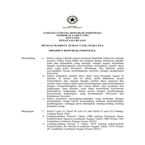 Undang-undang No. 26 Tahun 2007 tentang Penataan Ruang. | PDF