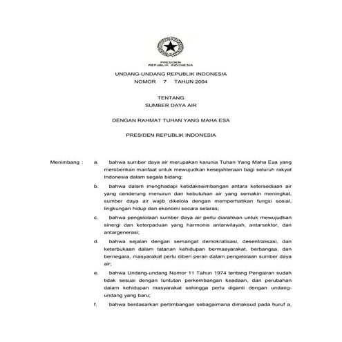 Uu 7 th 2004 ttg sumber daya air | PDF