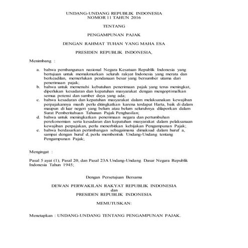 Uu no.11 th 2016 pengampunan pajak | PDF