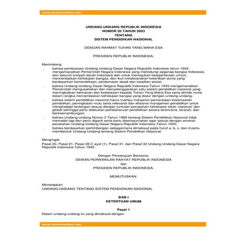 Uu No 20 2003 Sistem Pendidikan Nasional | DOCX