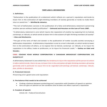 TORT II [defamation notes] | PDF