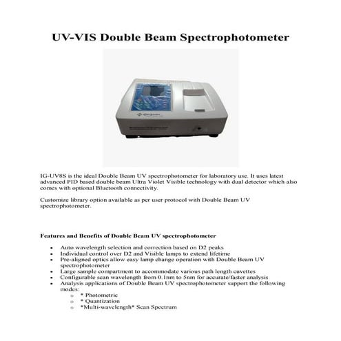 UV-VIS Double Beam Spectrophotometer | PDF