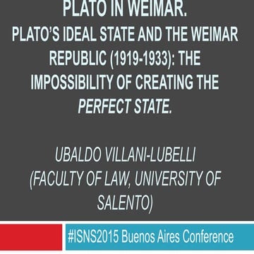 Plato in Weimar. Plato's Ideal State and the Weimar Republic: The ...